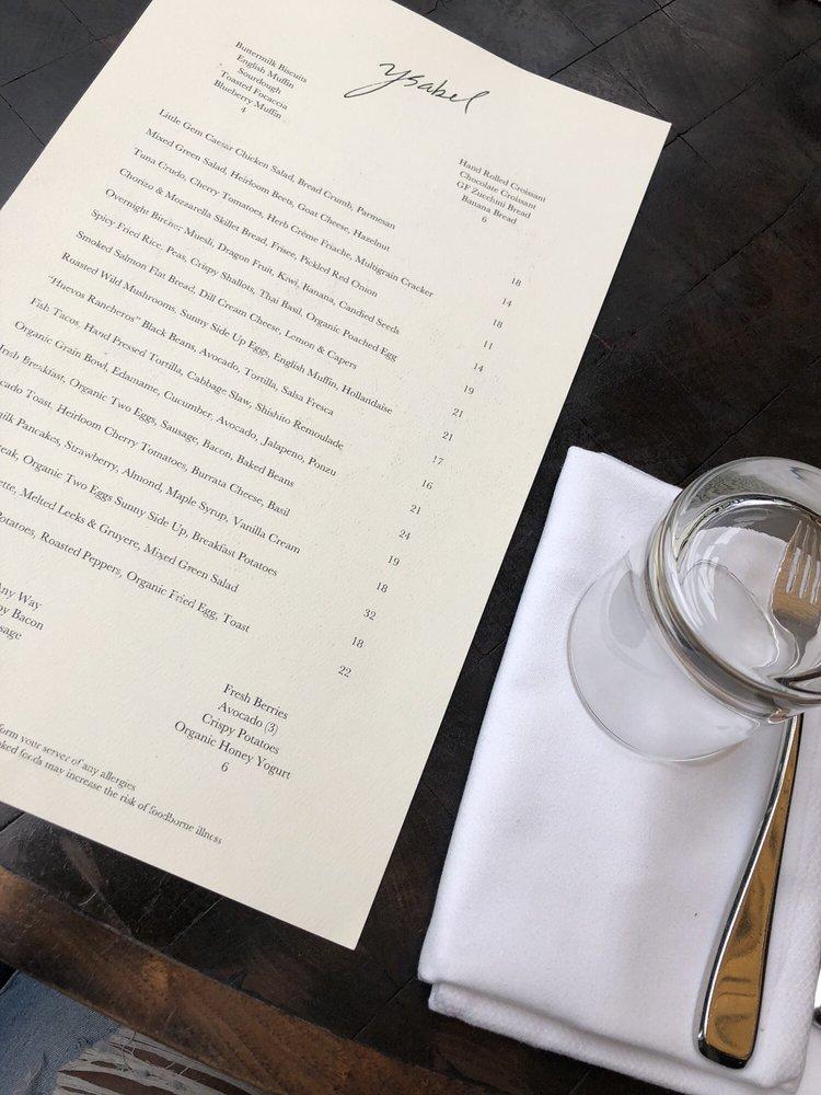 Menu at Ysabel pub & bar, West Hollywood