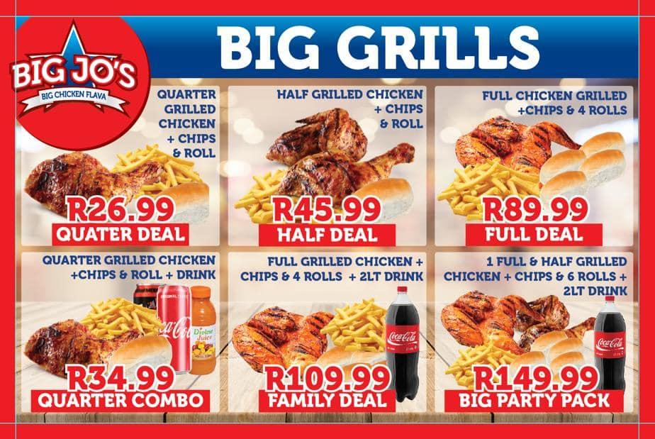 Menu at Big Jo's Edendale restaurant, Pietermaritzburg