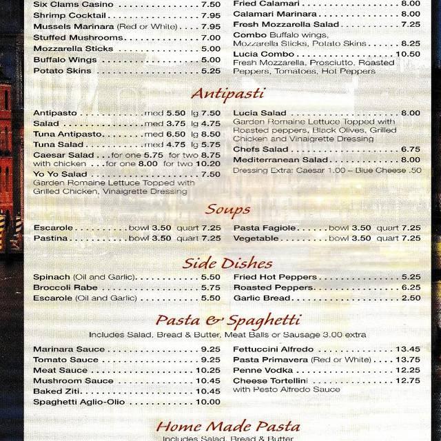 Menu at La Casa Di Lucia pub & bar, Philadelphia