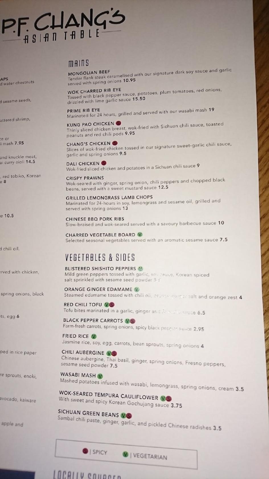 Menu at P.F. Chang's Asian Table - Leicester Square pub & bar, London