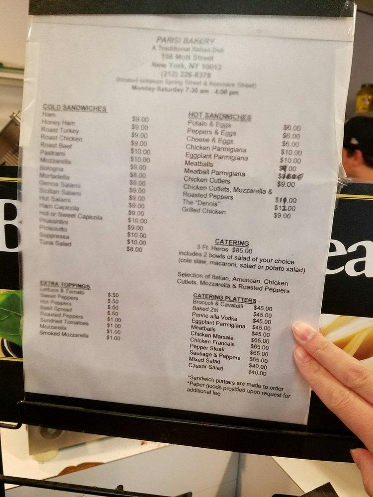 Menu at Parisi Bakery & Deli, New York City, 198 Mott St