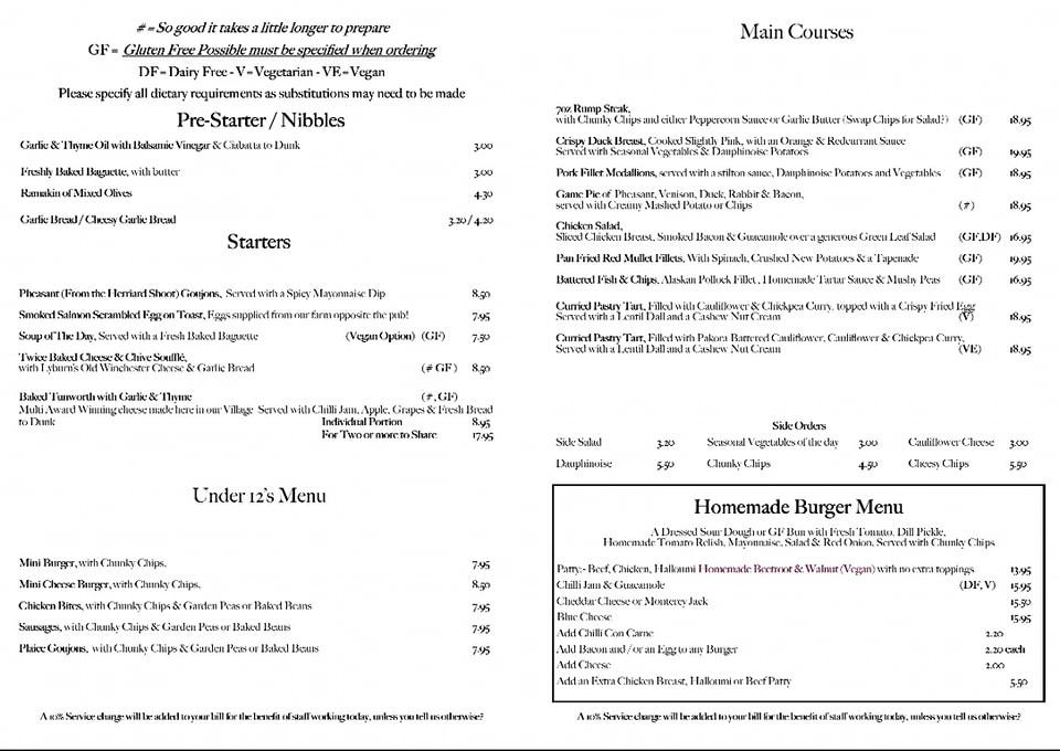 Menu at The Fur & Feathers pub & bar, Basingstoke