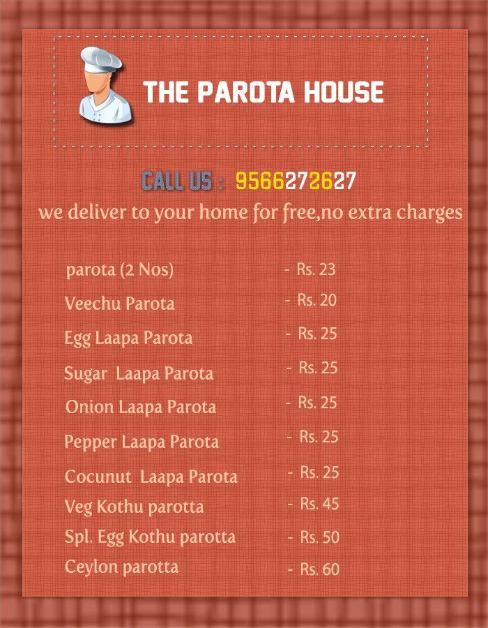 Menu at Viruthunagar Oil Parota - Kaiyenthi Bhavan, Chennai, 7/4