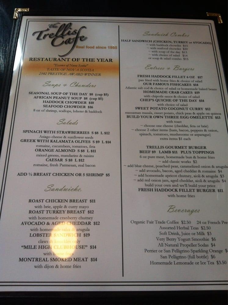 Menu at Trellis Cafe, Hubbards