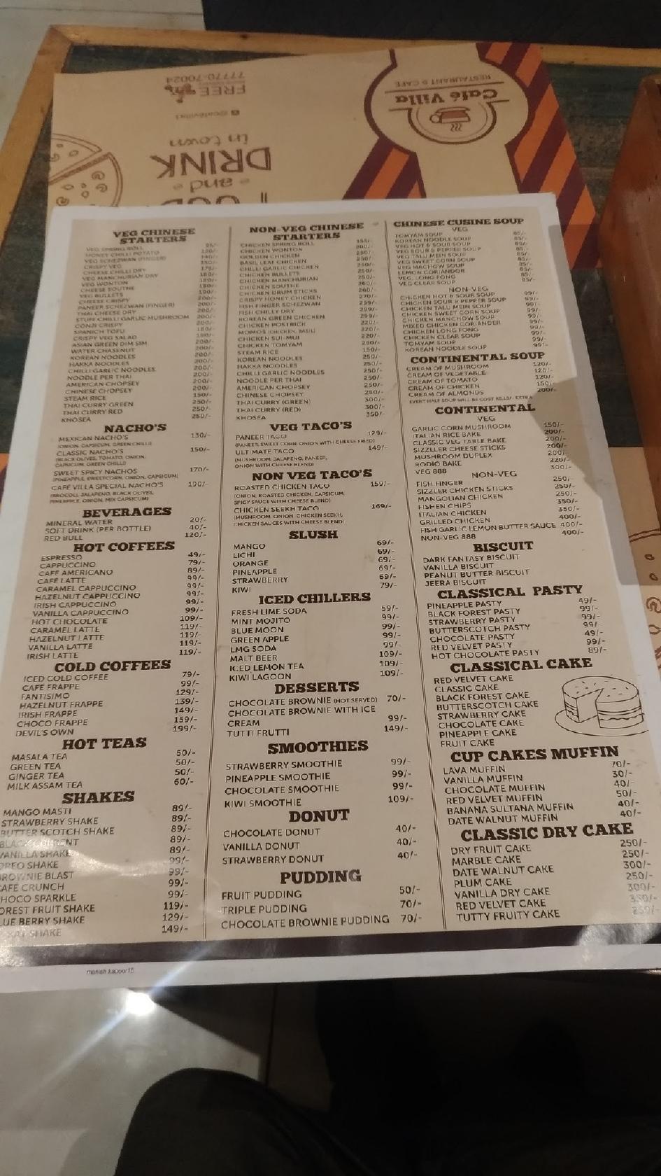 Menu at CAFÉ VILLA Best Cafe and Bakery in Tarn Taran Italian Food ...