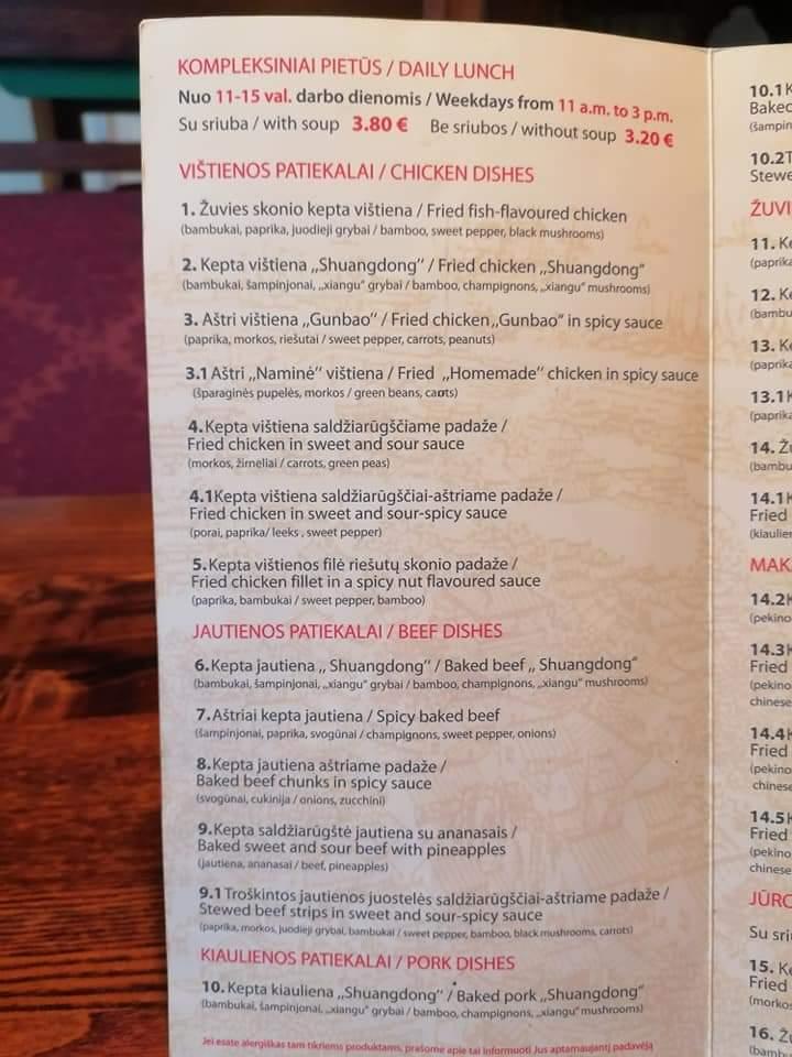 Menu at China Town, suši, kinų restoranas restaurant, Ukmergė