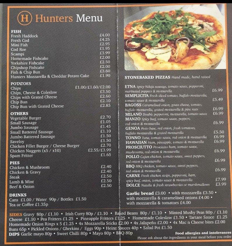 Menu at Hunters Fish & Chips fast food, Louth