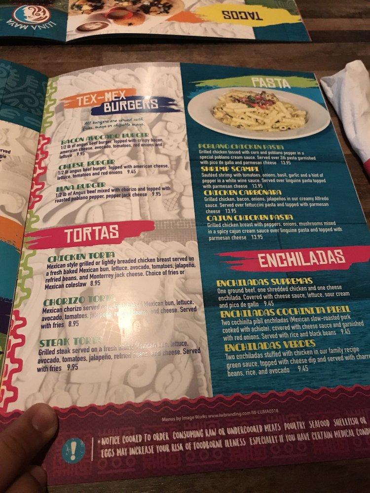 Menu at Luna Maya Mexican Cantina restaurant, Kennesaw