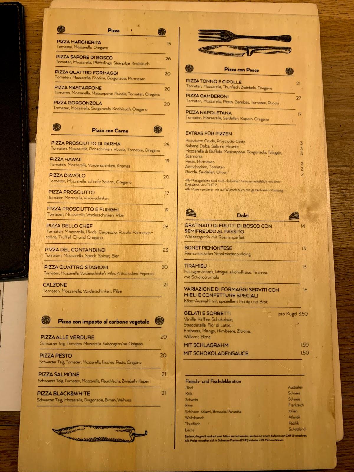 Menu da Restaurant Pomodoro, Flims, Promenada 24