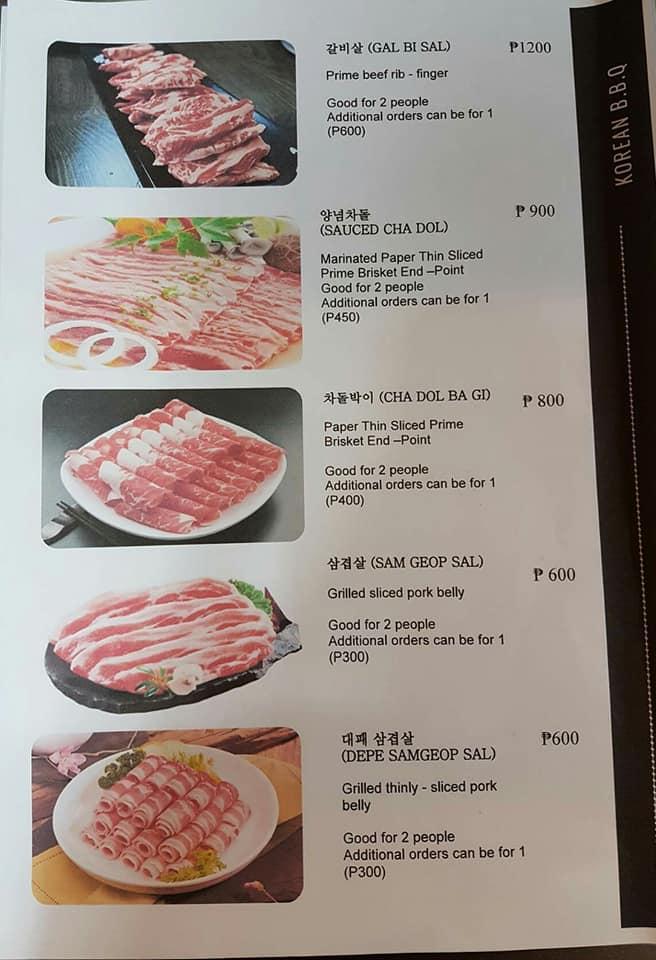 Menu at Thai Fusion restaurant, Olongapo