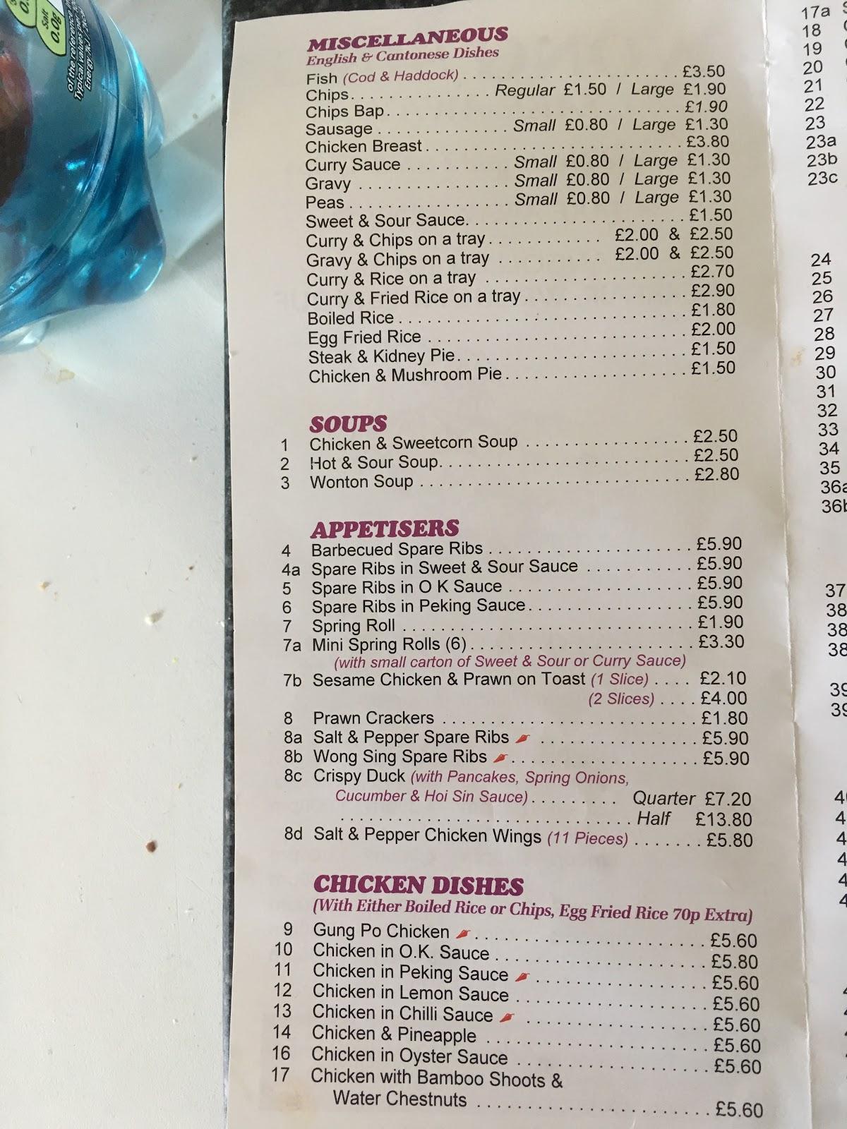 Menu at Wong Sing Takeaway fast food, Acrefair