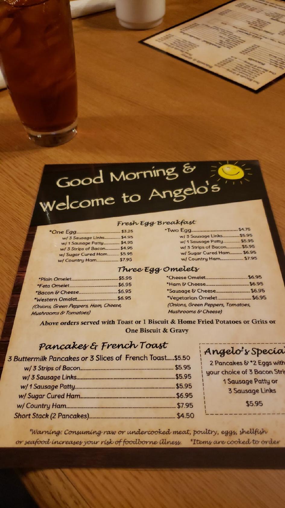 Menu at Angelo's Family Restaurant, Fairview