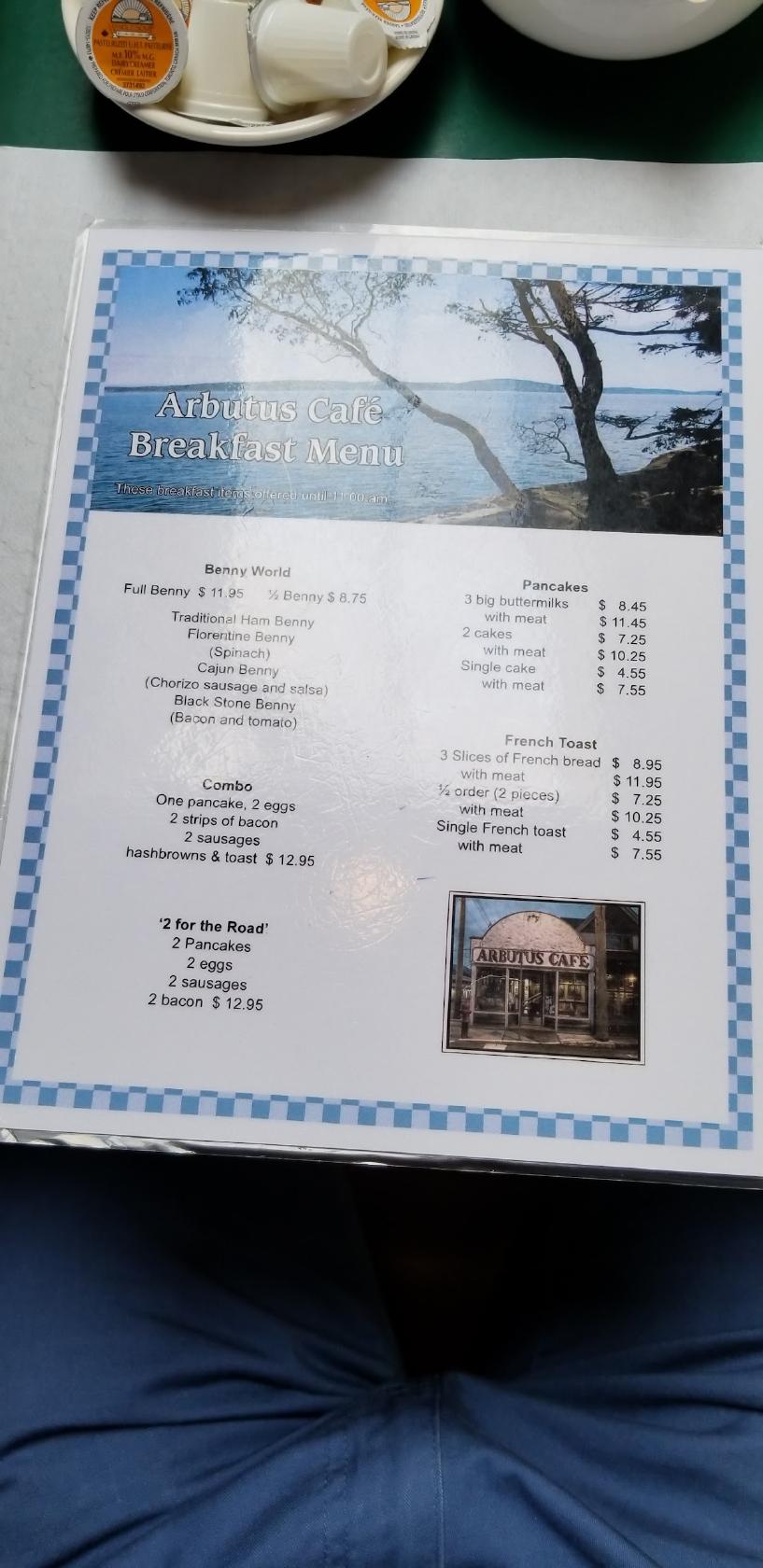 Menu at Arbutus Cafe, Duncan