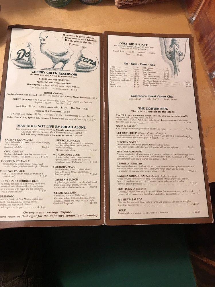 Menu at Dozens Restaurant, Aurora, S Havana St