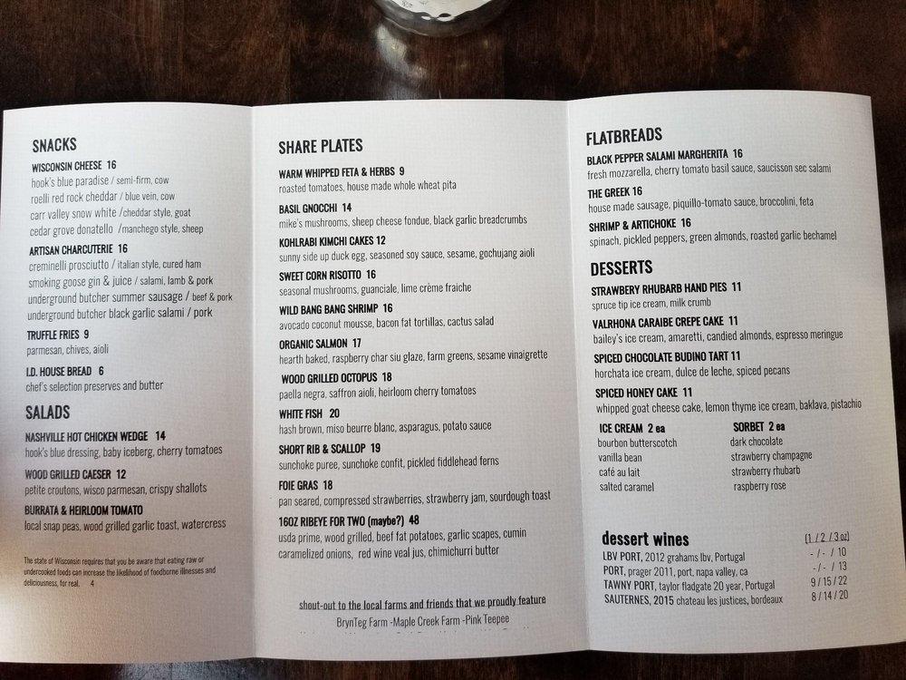 Menu at I.d. pub & bar, Delafield