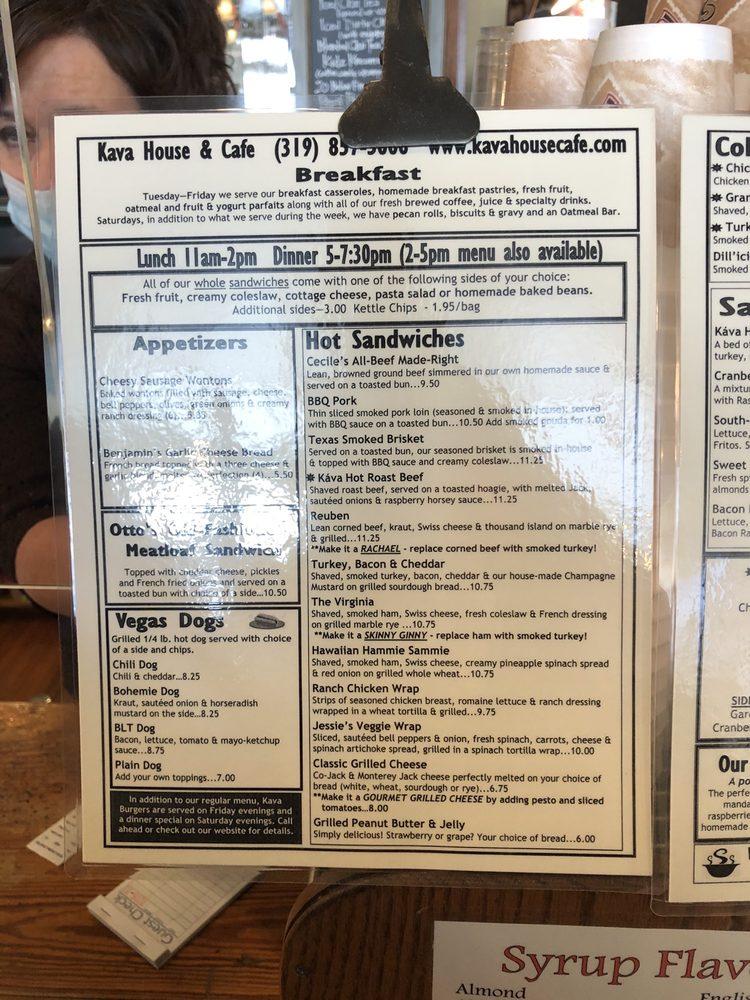 Menu at Kava House & Cafe, Swisher