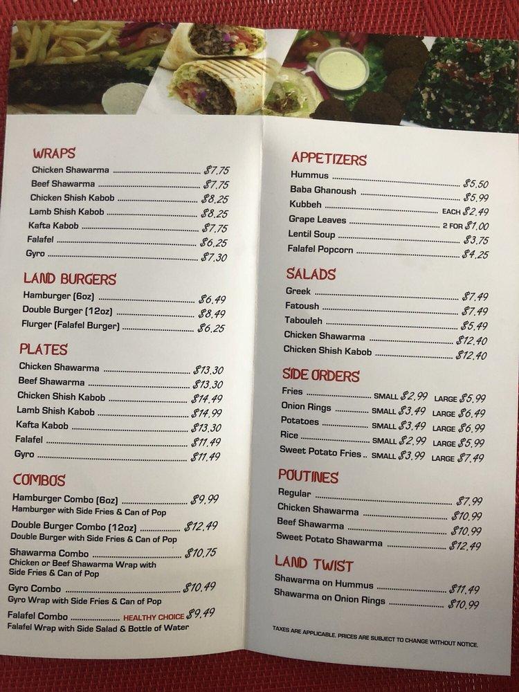 Menu at Shawarma Land restaurant, Aurora