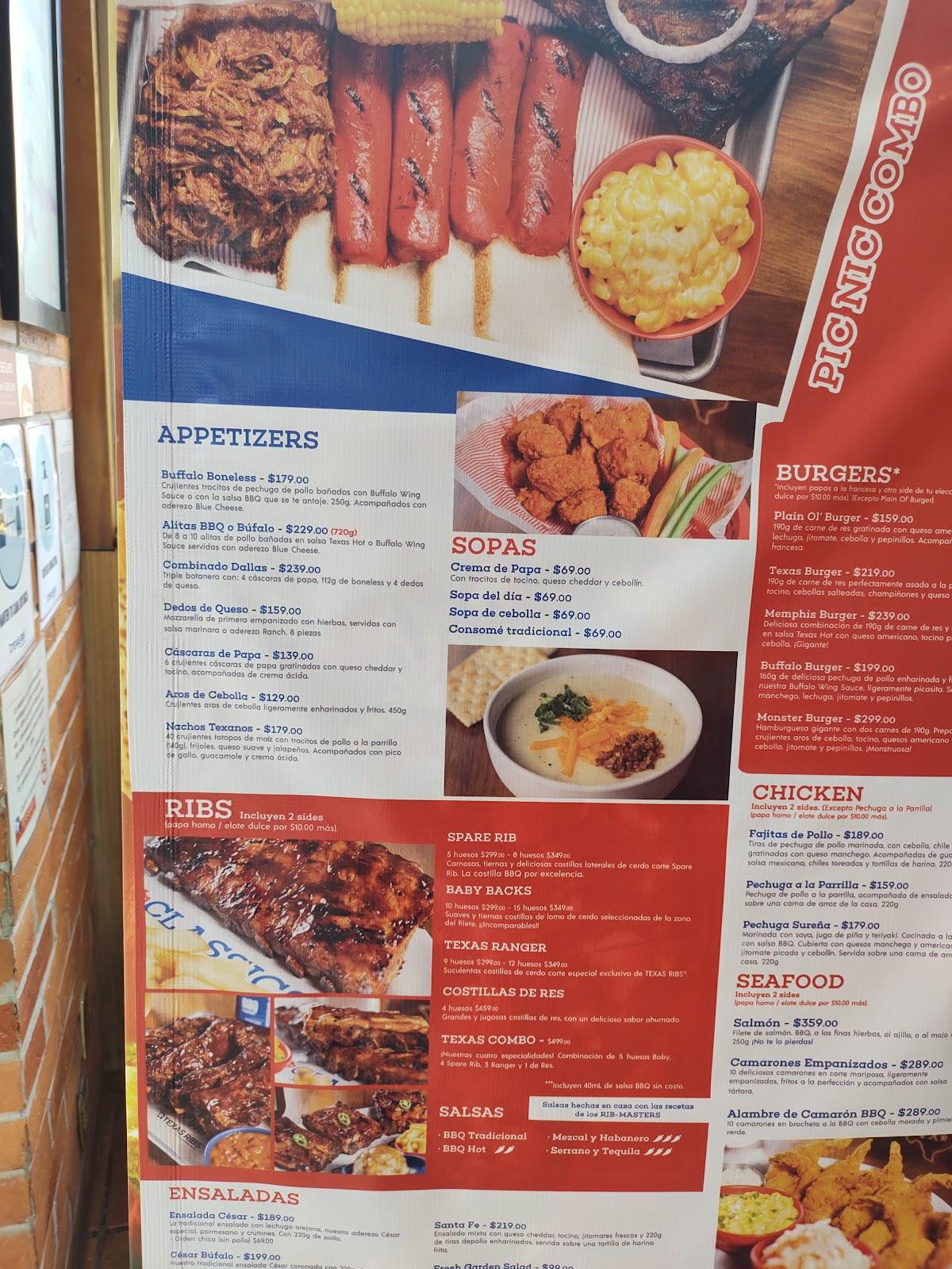 Carta del restaurante Texas Ribs, Ciudad del México, Canal Río ...