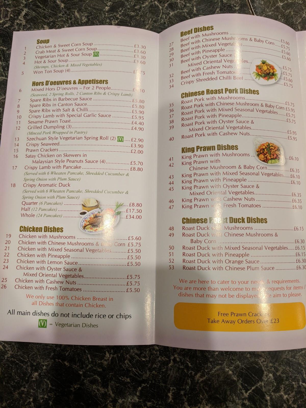 Menu at Golden Horse restaurant, Nailsea