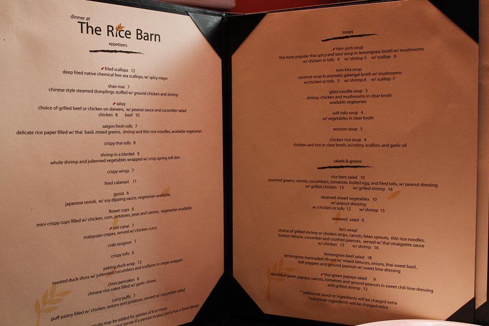 Menu at The Rice Barn, Needham
