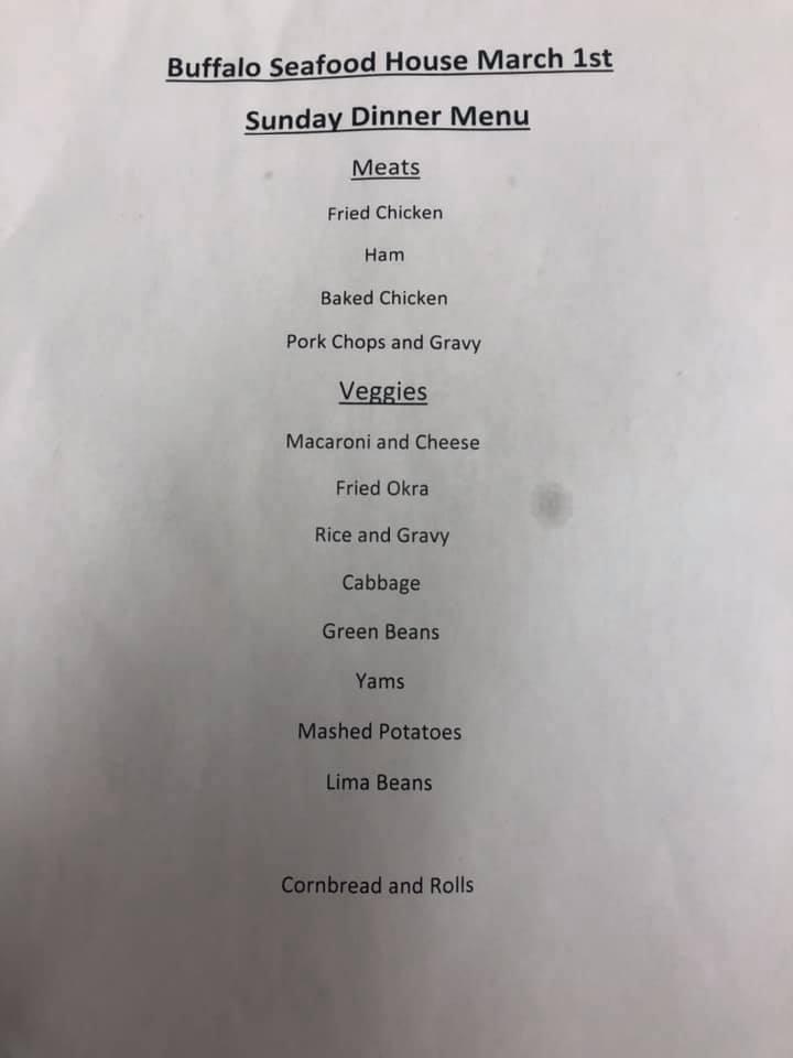 Menu at Buffalo Seafood House restaurant, Buffalo
