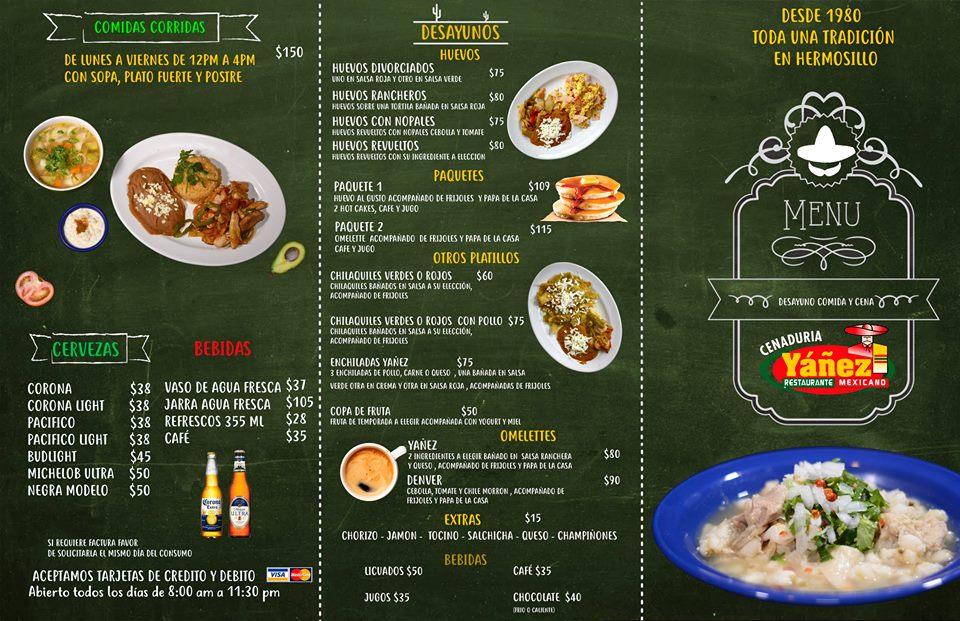 Carta del restaurante Cenaduria Yañez, Hermosillo, Calle Gral. Jose ...