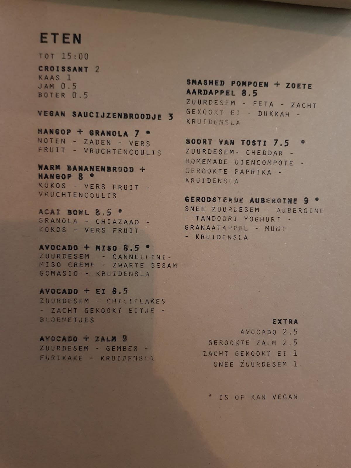 Menu au PUCK specialty coffee Arnhem, Arnhem