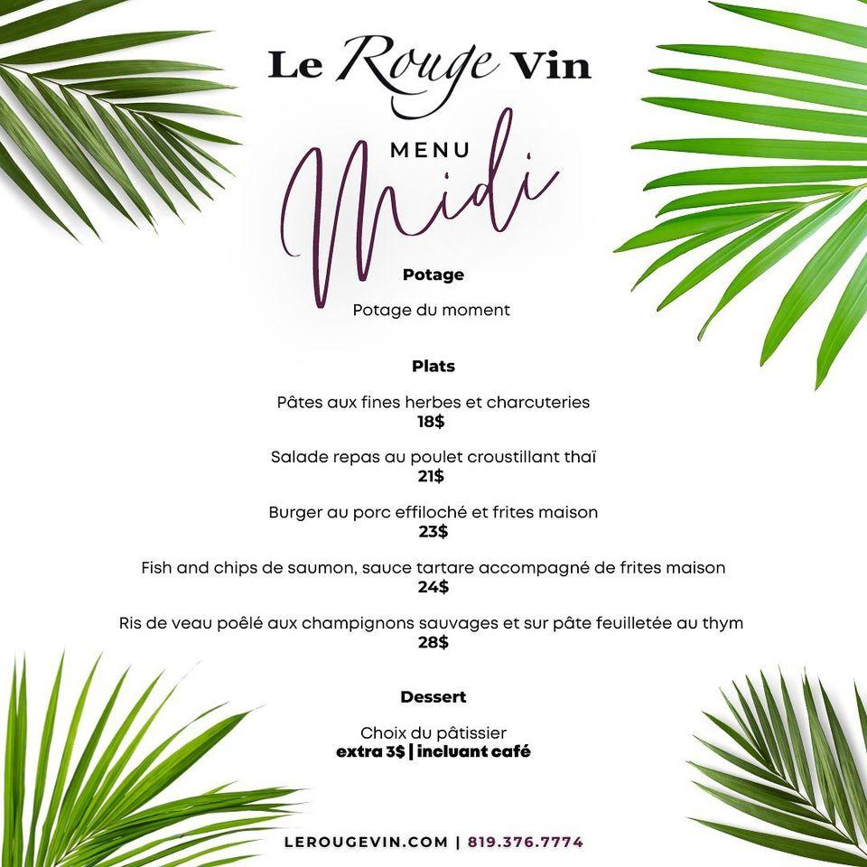 Menu at Restaurant Le Rouge Vin, Trois-Rivières