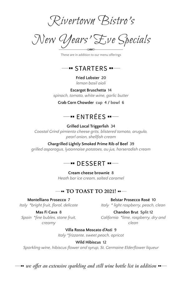 Menu at Rivertown Bistro restaurant, Conway, 3rd Ave