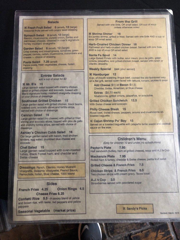 Menu at Sandy McGee's Restaurant, Richmond