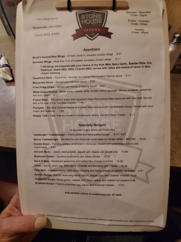 Menu at Stone House Tavern pub & bar, Waynesville