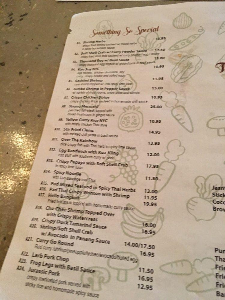 Menu at Thailand’s Center Point restaurant, New York City