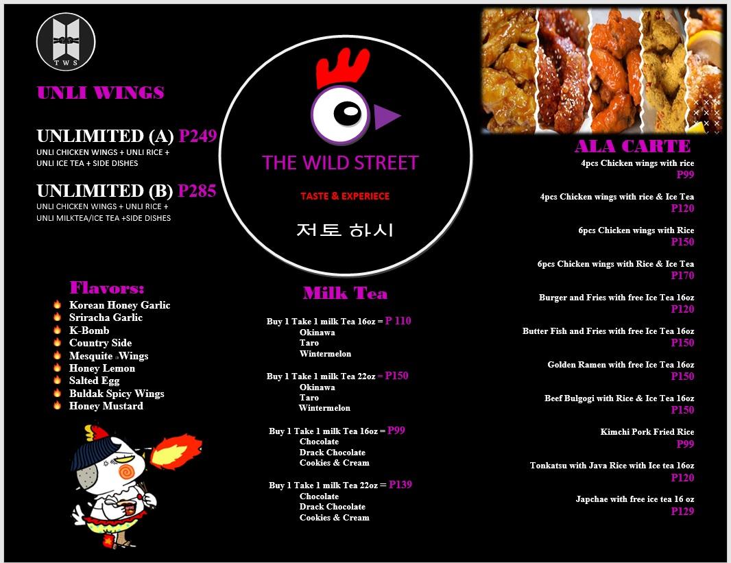 Menu at The Wild Street restaurant, San Fernando