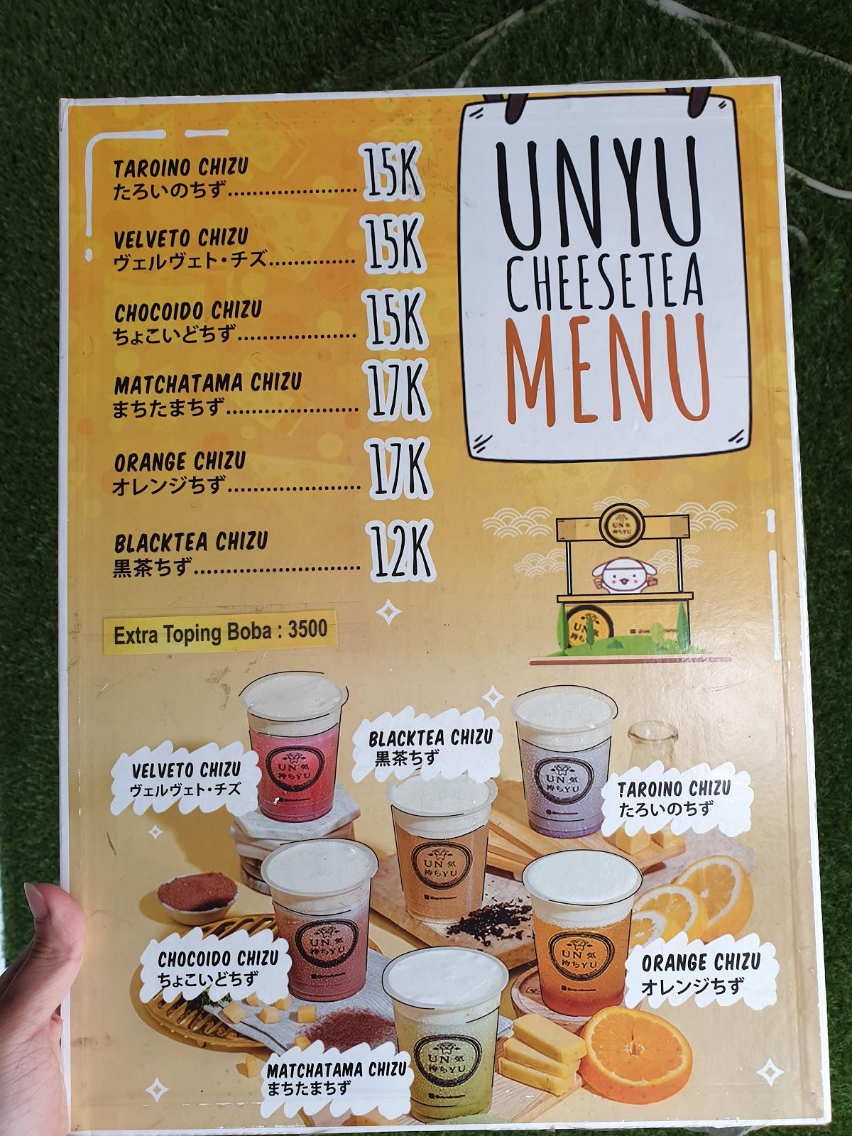 Menu at Unyu cheese tea karawang restaurant, Karawang