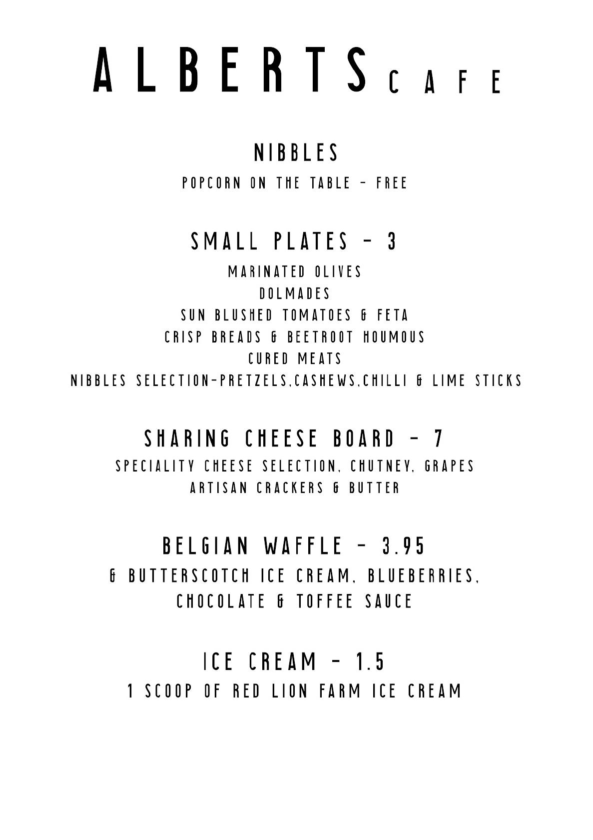 Menu At Alberts Cafe Stafford