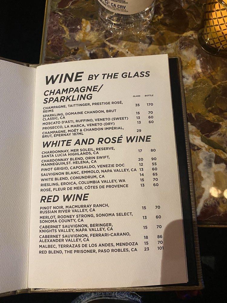Menu at Alto Bar at Caesars Palace, Las Vegas