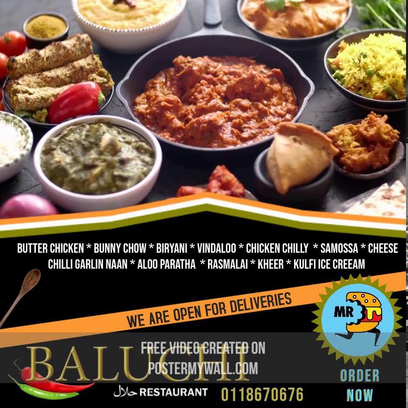 Menu at Baluchi Restaurant, Johannesburg
