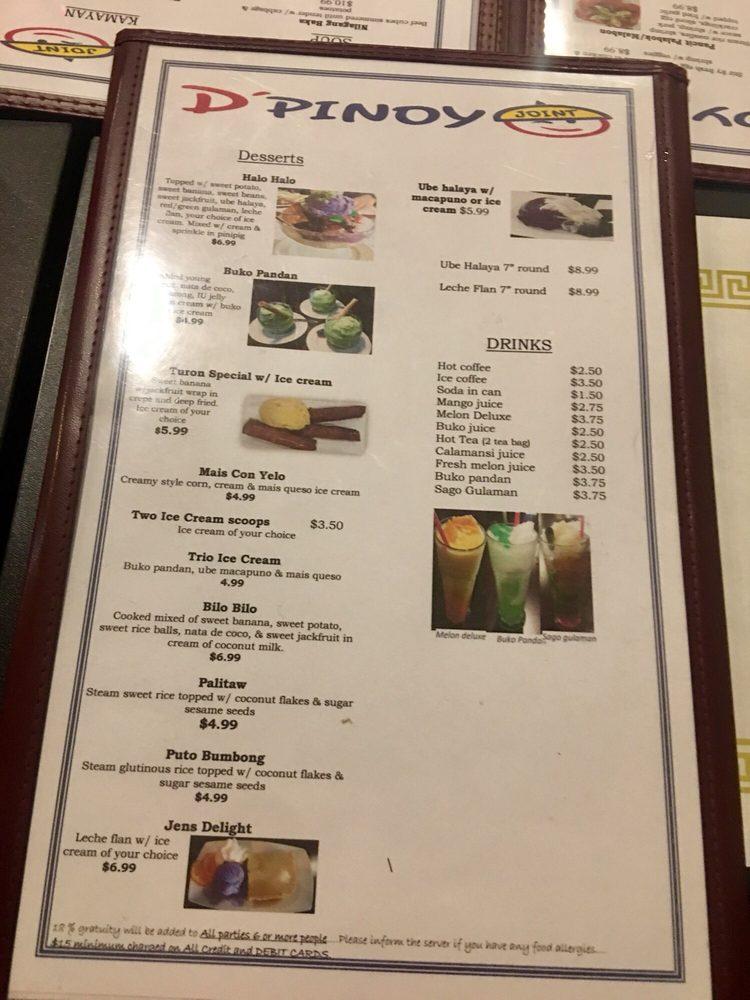 Menu at D' Pinoy Joint Flamingo restaurant, Las Vegas, W Flamingo Rd