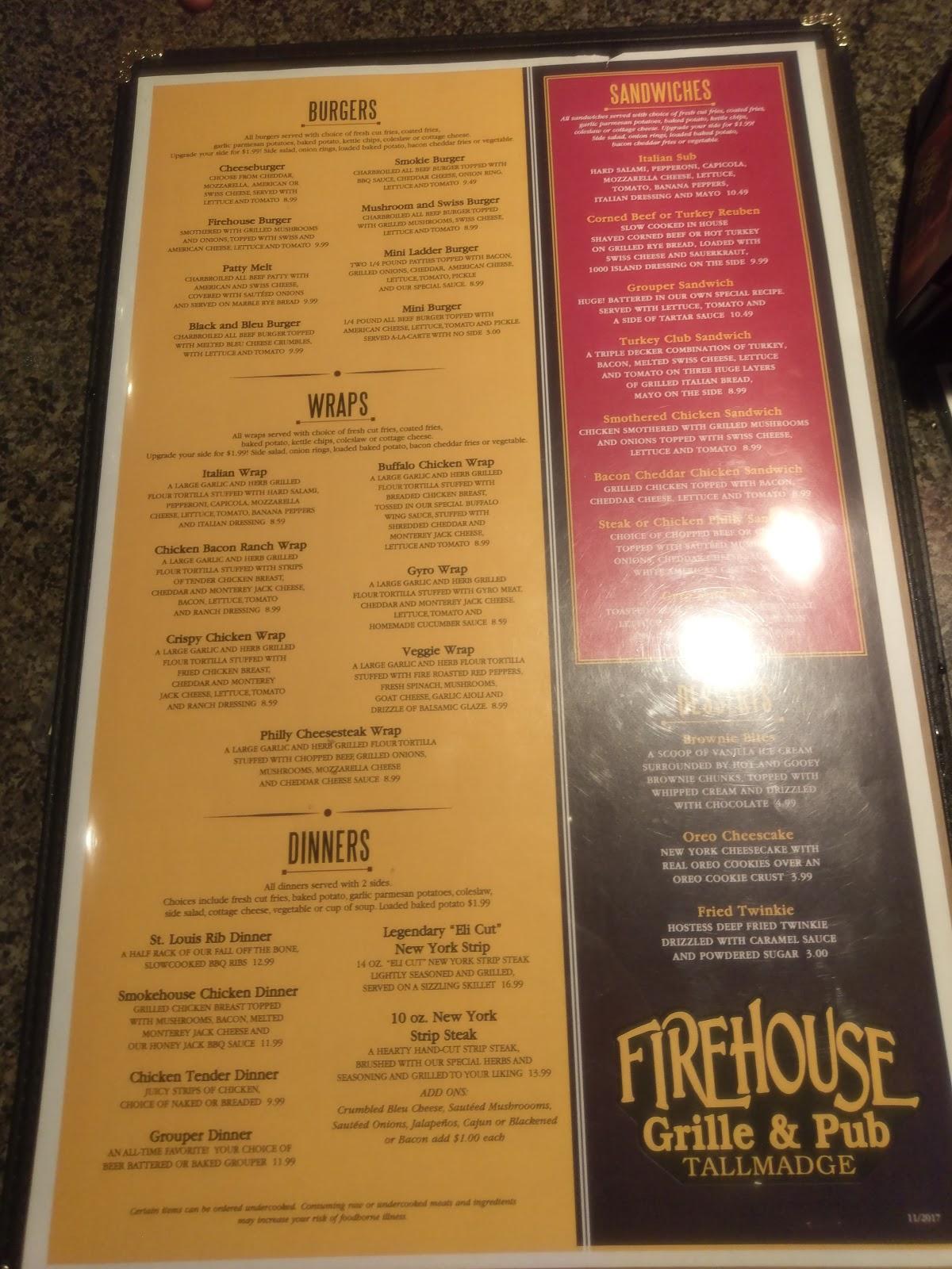 Menu at Firehouse Grille & Pub, Tallmadge