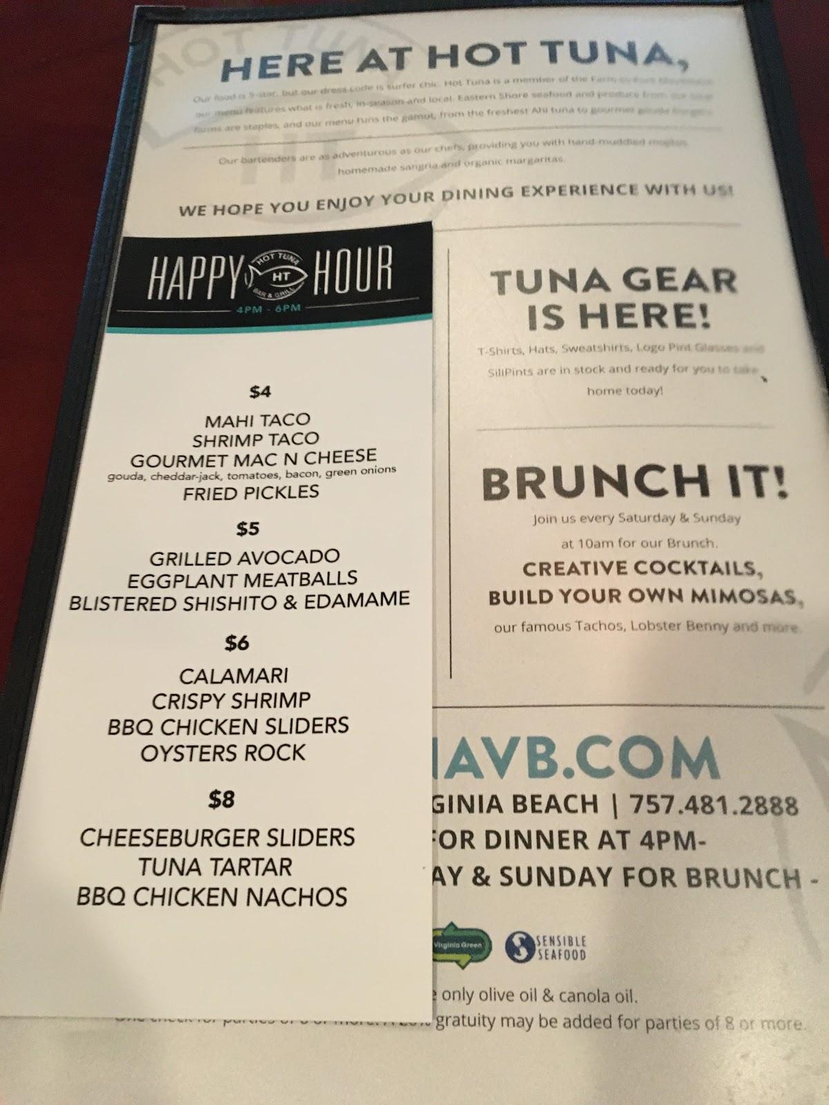 Menu at Hot Tuna pub & bar, Virginia Beach, Shore Dr