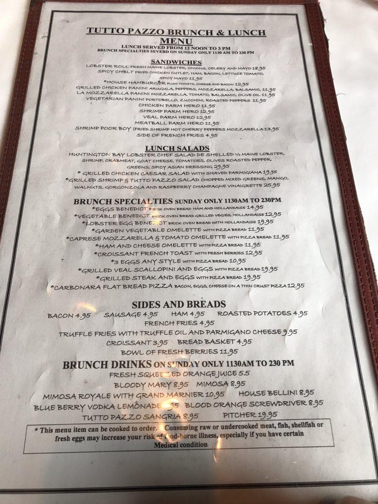 Menu at Posto Pazzo restaurant, Huntington, 84 New York Ave