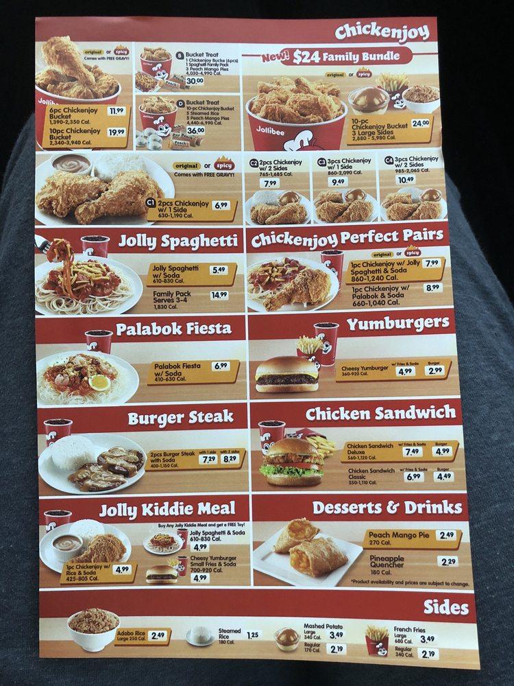 Menu at Jollibee fast food, Plano