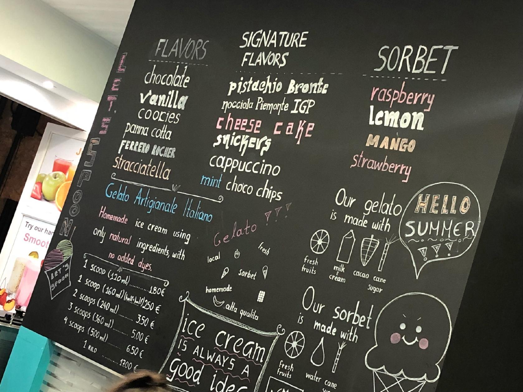 Menu at let's Spoon, Chania