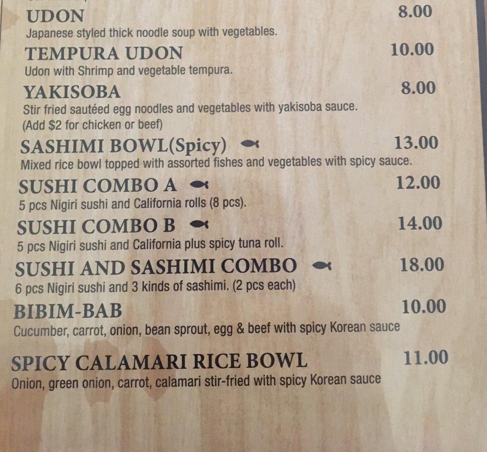 Menu at Little Kyoto restaurant, Hayden