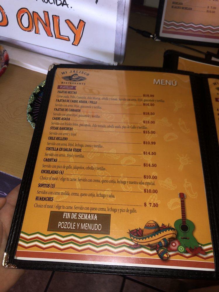 Menu at Mi Jalisco Restaurante, Vallejo