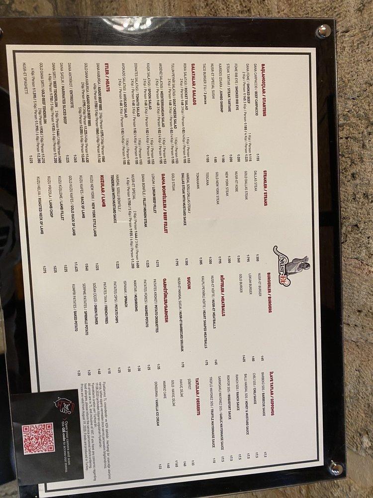 Menu at Nusr-Et Steakhouse Etiler, Istanbul, Nispetiye Cd No:87