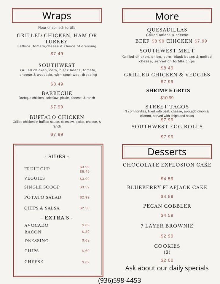 Menu at TCS Bistro (The Century Shoppe) pub & bar, Center