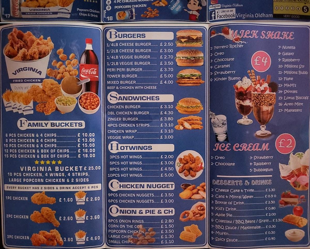 Menu at Virginia Fried Chicken fast food, Oldham