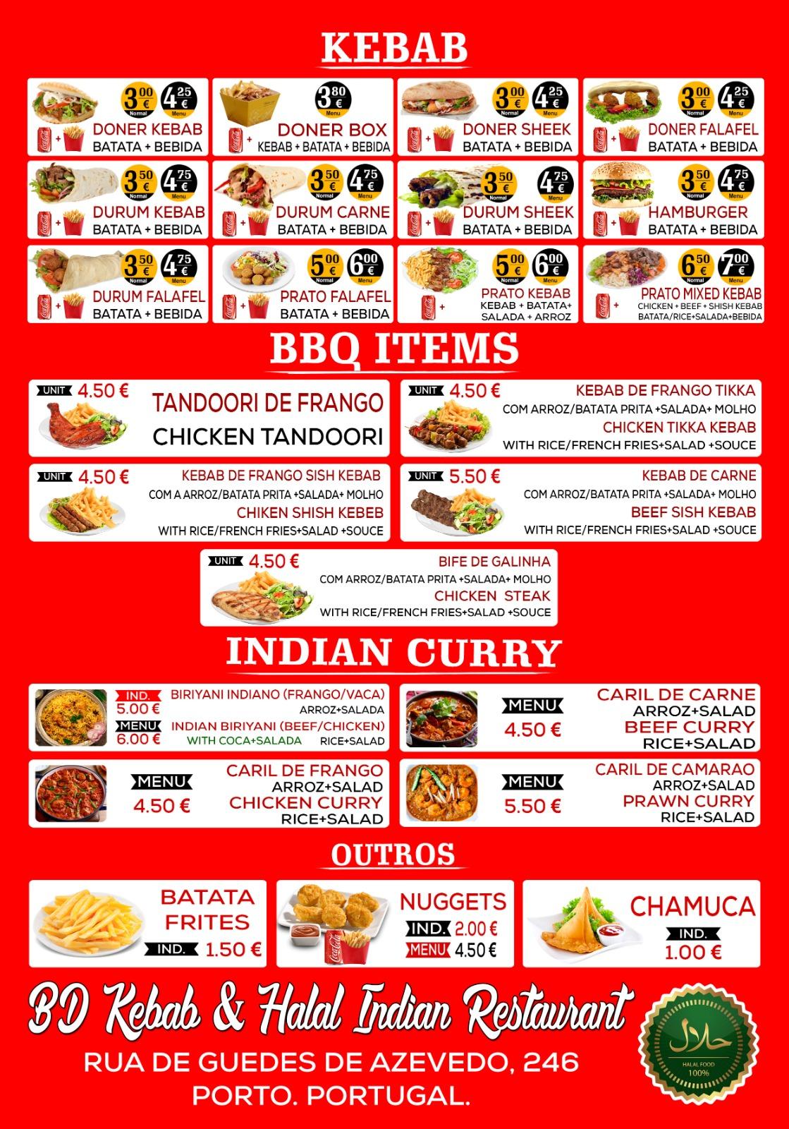 Menu at BD Kebab & Halal Restaurant, Porto