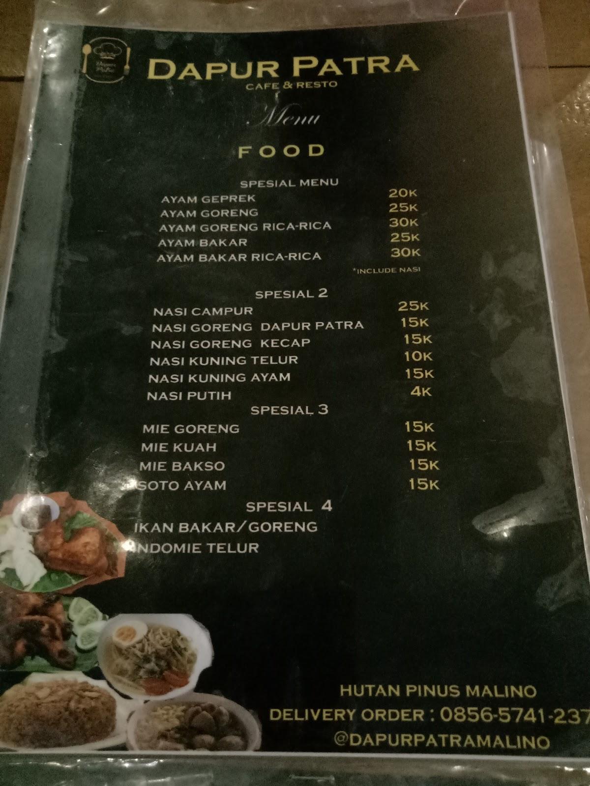Menu at Dapur Patra restaurant, Indonesia